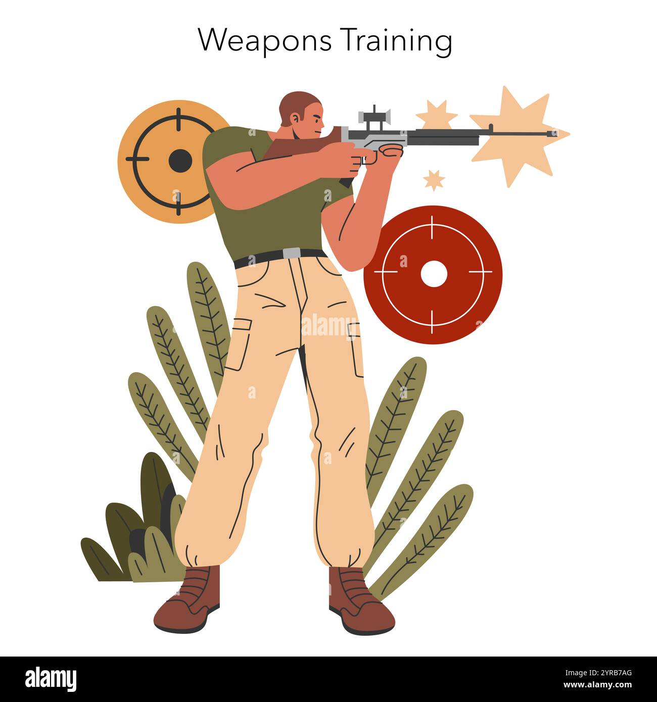 Military training concept. Soldier in uniform aiming rifle at target ...