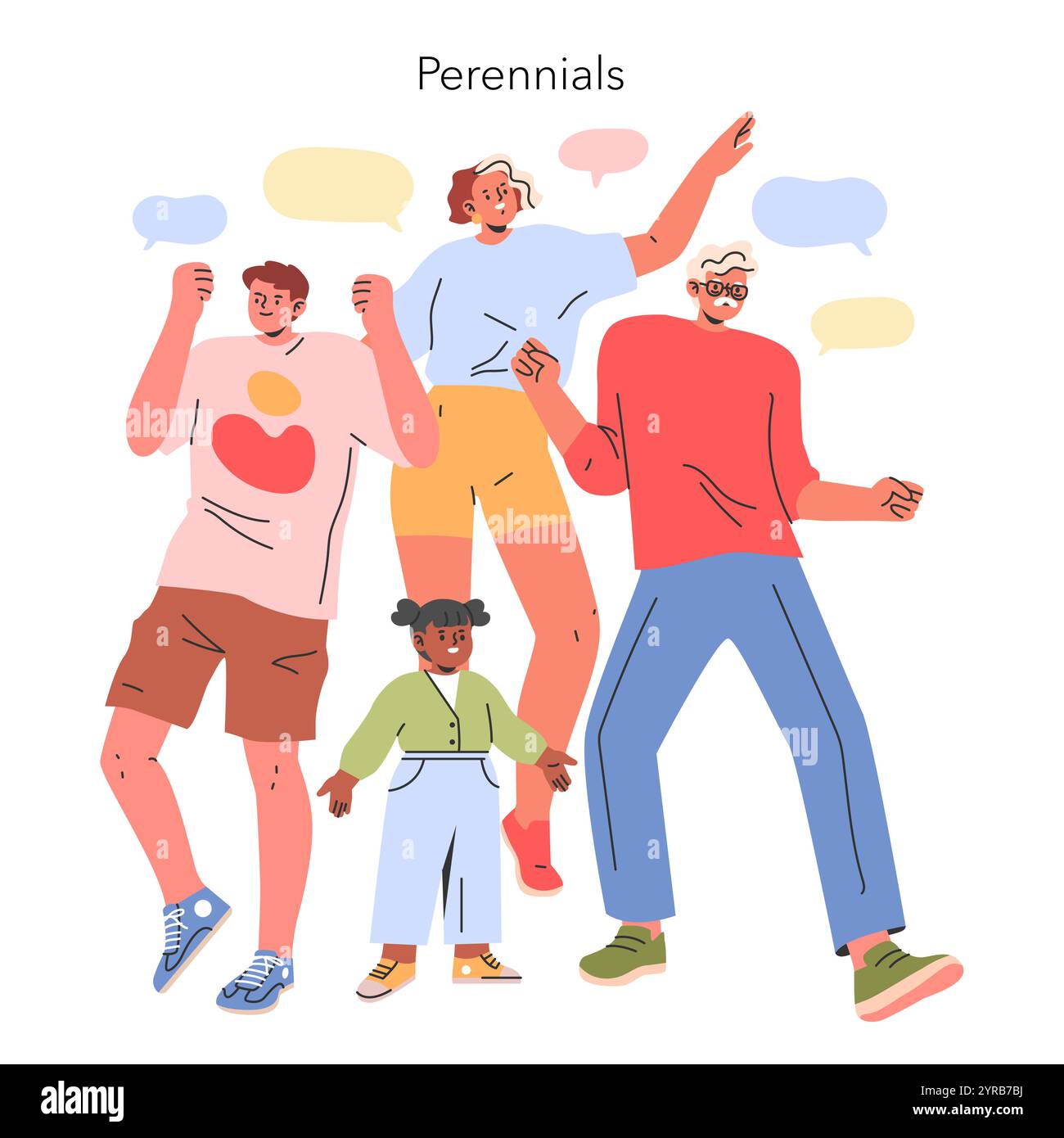 Perennials concept. Diverse age groups communicate, showcasing ...