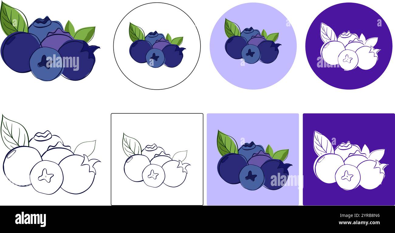 Blueberry vector graphic line composition logo illustration. Bilberry ...