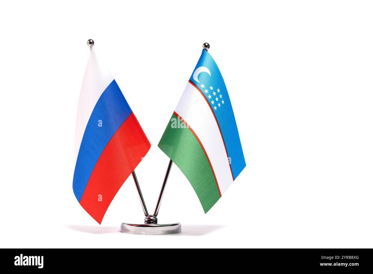 National flags Russia and Uzbekistan on white background Stock Photo ...