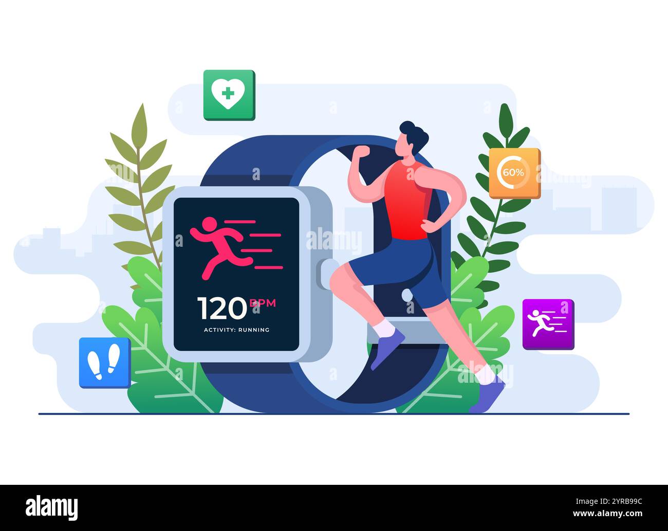 Runner monitoring his heart rate in smartwatch, Workout, Fitness and health concept, Fitness app ...