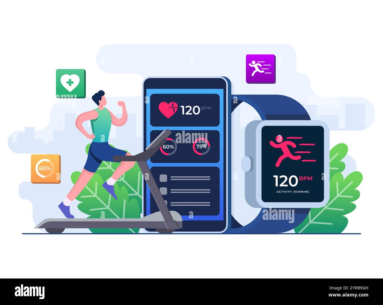 Smartwatch fitness tracker concept flat illustration vector template ...