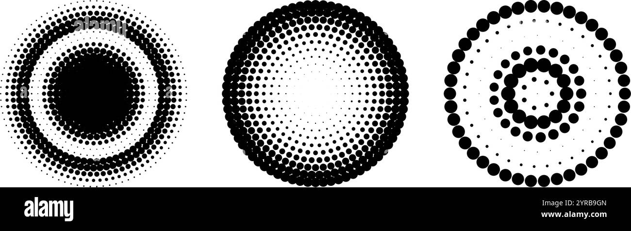 halftones geometric dots gradient and pop art texture. Circle halftone. Abstract dotted circles ...