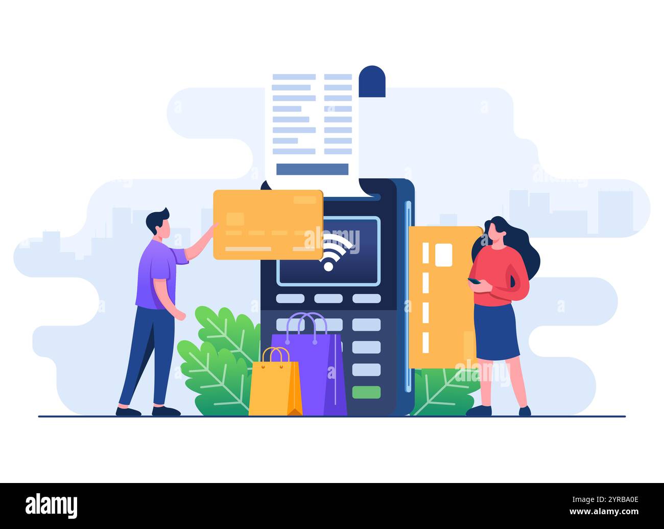 Contactless payment flat illustration vector template, Wireless mobile payment by credit card ...