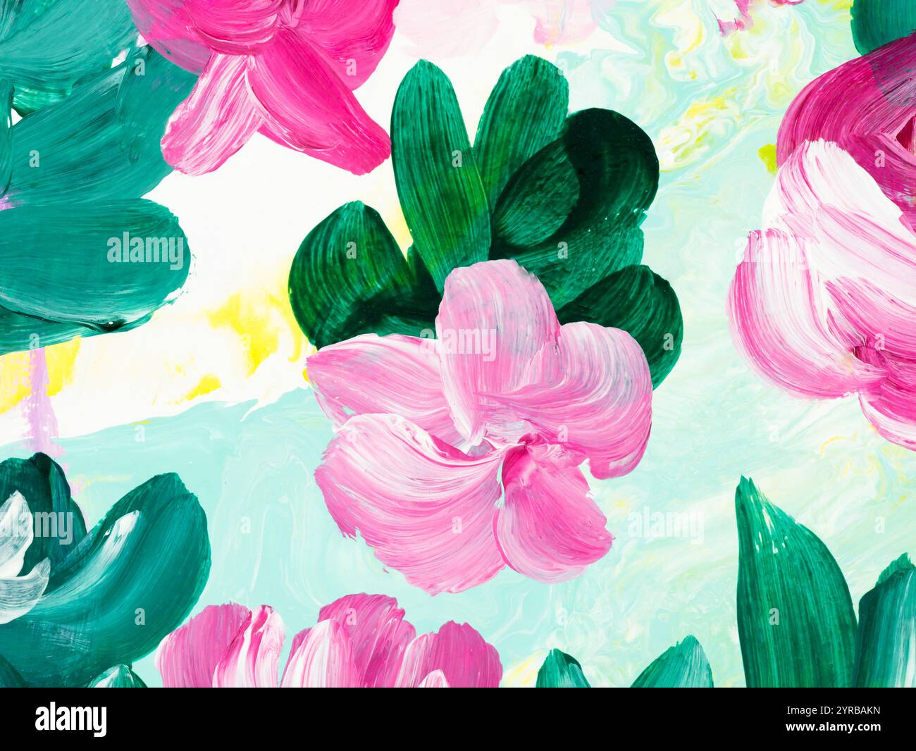 Abstract pink flowers, original hand drawn, impressionism style, color ...