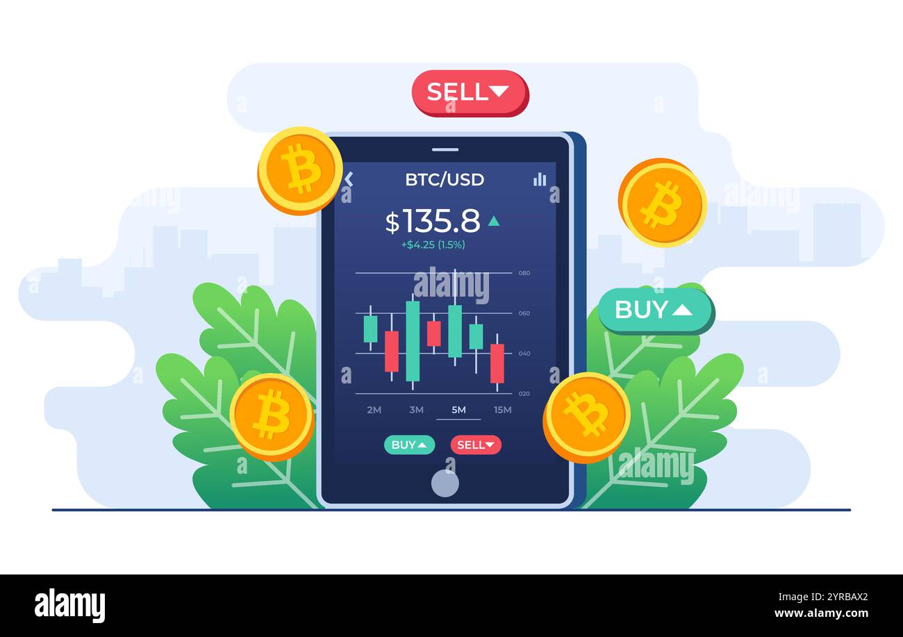 Cryptocurrency trading and growing concept flat illustration vector ...