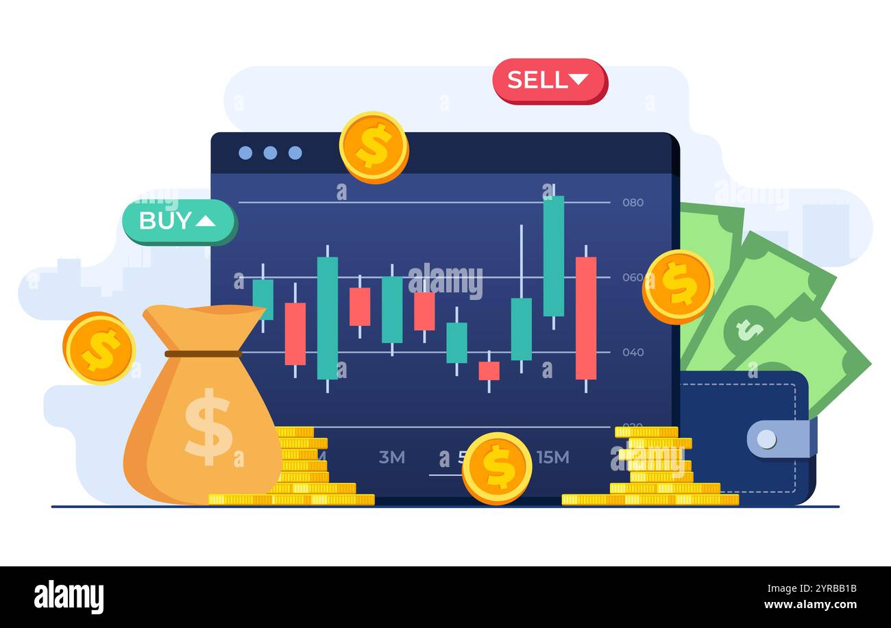 Candlestick chart with stock market statistics, Stock trading, Economic growth, Business ...