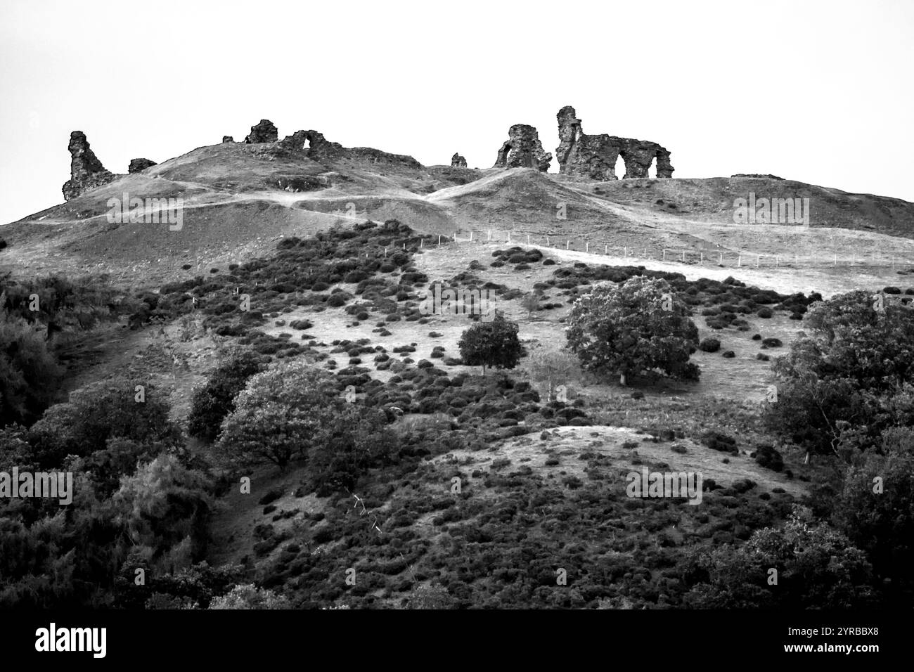 Abandoned ruins of an medieval fort on a hill in North-west Wales in ...