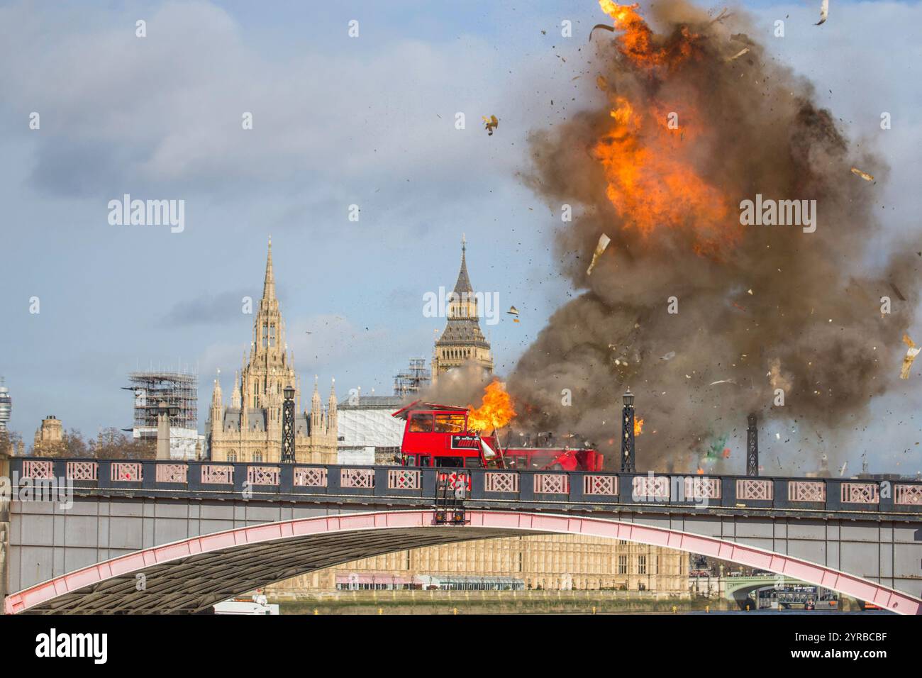 LONDON, UK - Febuary 7 2016. A dramatic scene unfolds as a red double ...