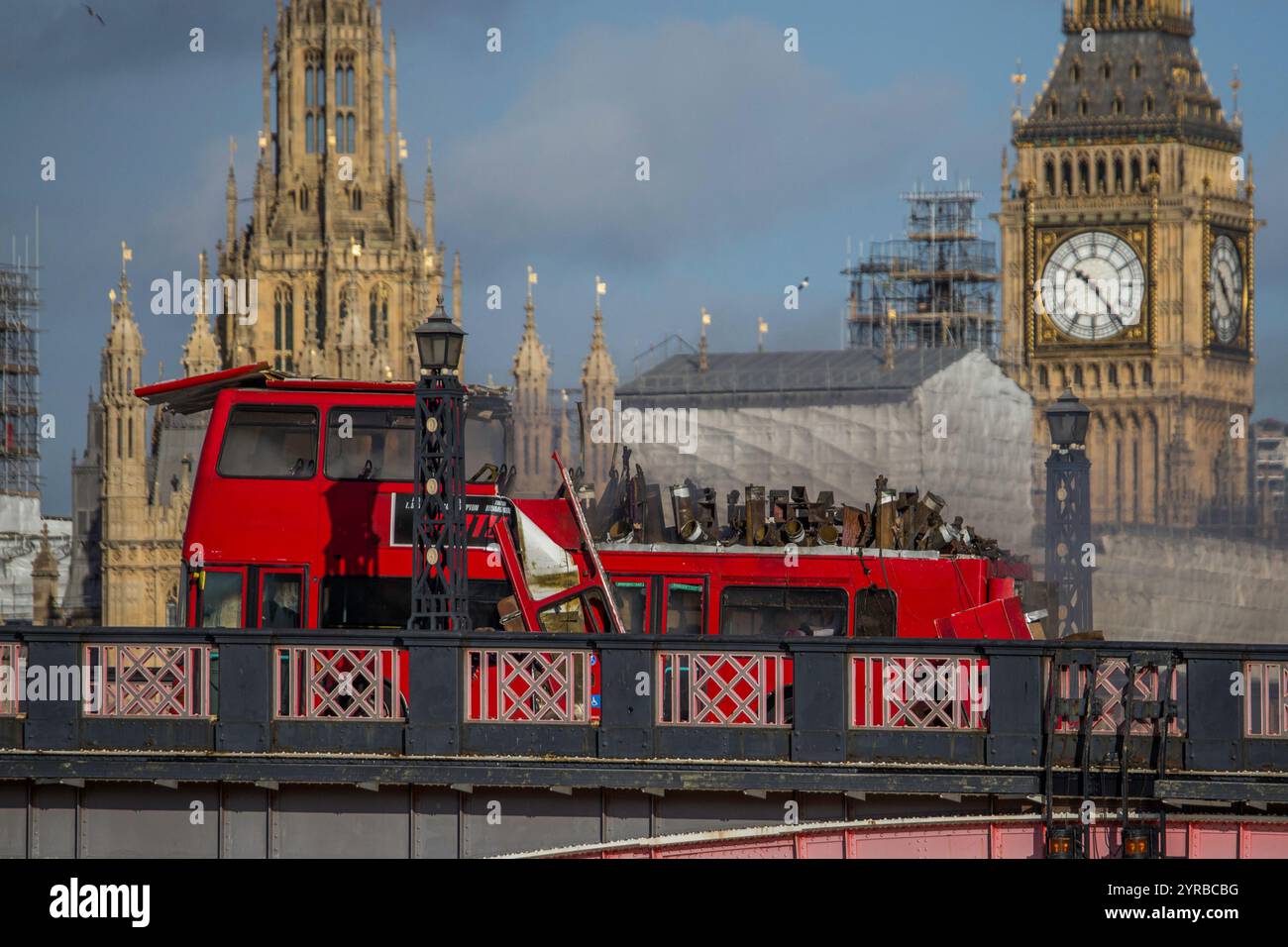 LONDON, UK - Febuary 7 2016. A dramatic scene unfolds as a red double ...