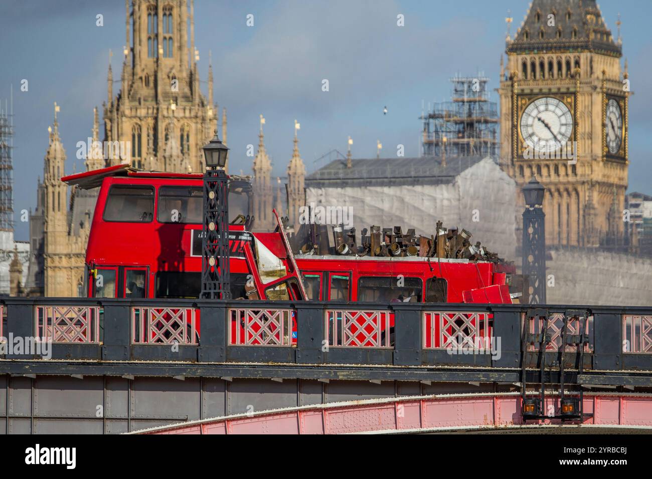 LONDON, UK - Febuary 7 2016. A dramatic scene unfolds as a red double ...