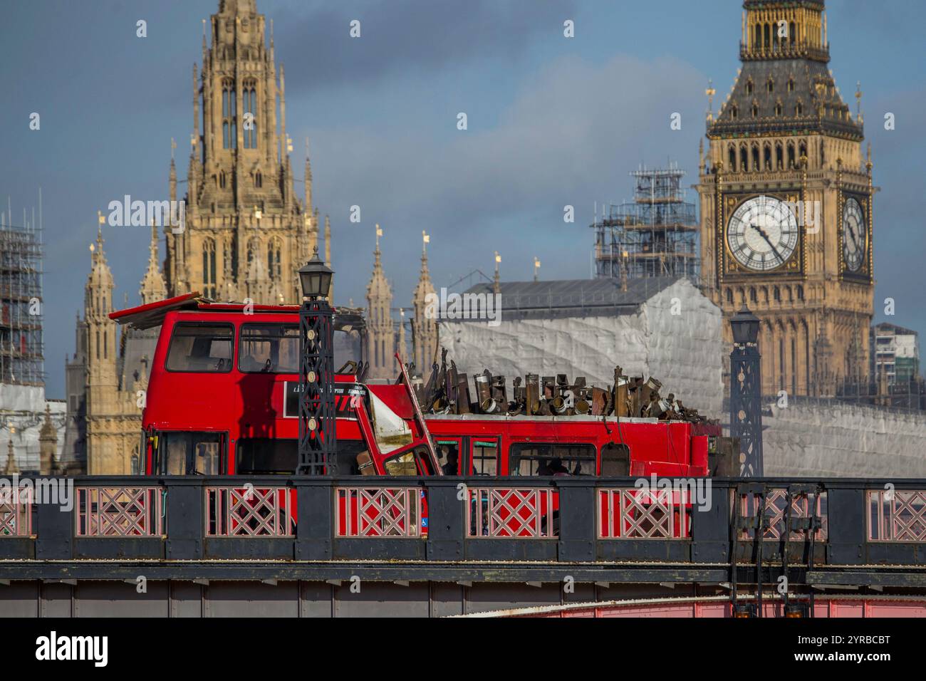 LONDON, UK - Febuary 7 2016. A dramatic scene unfolds as a red double ...