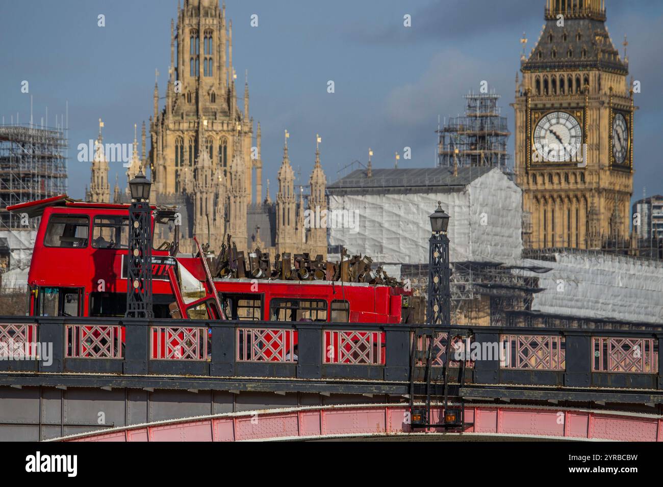 LONDON, UK - Febuary 7 2016. A dramatic scene unfolds as a red double ...