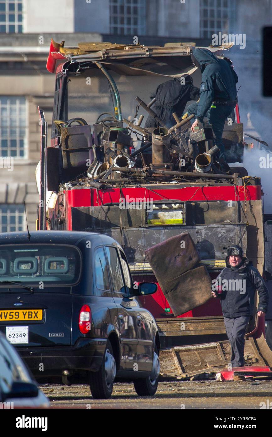 LONDON, UK - Febuary 7 2016. A dramatic scene unfolds as a red double ...