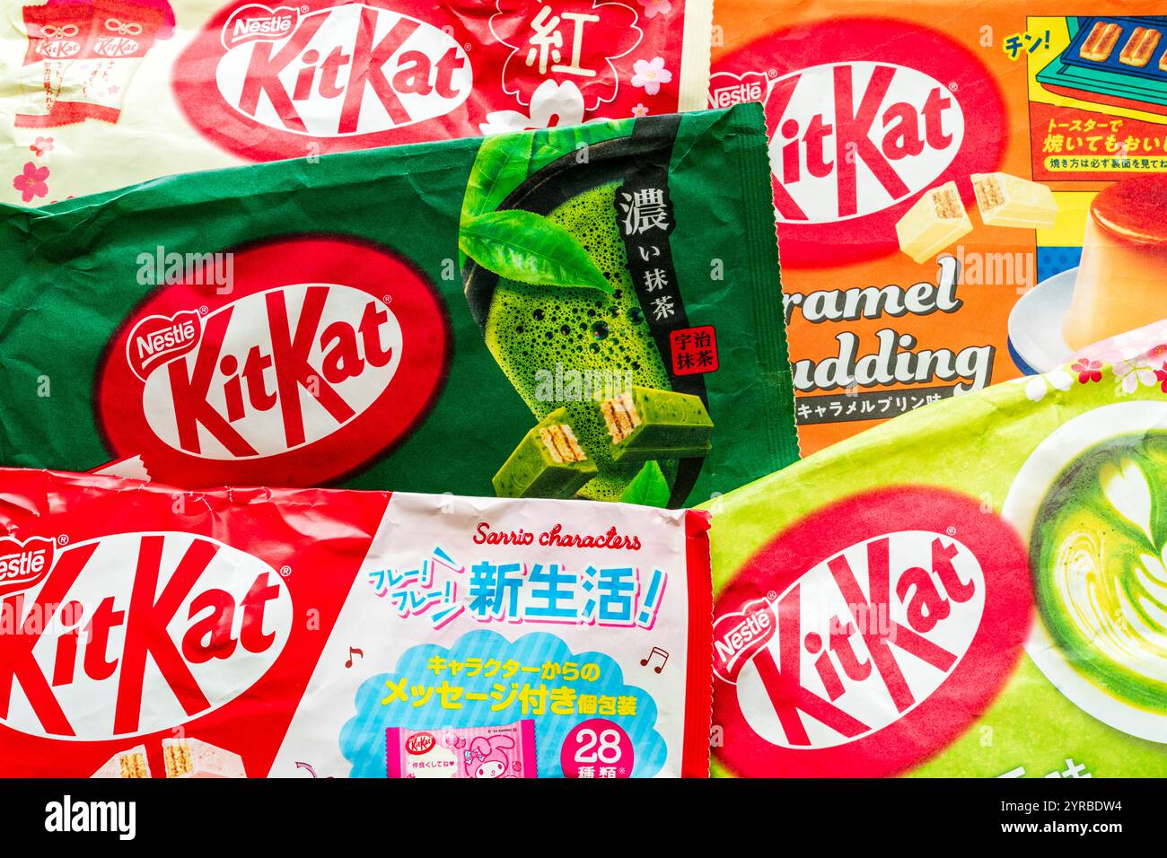Assortment of different flavor Japanese mini kit-kat bar packets ...