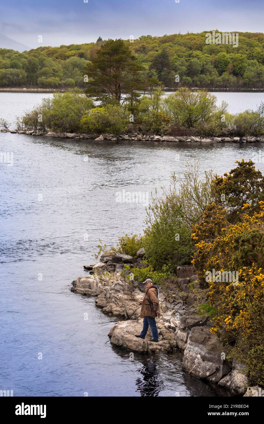 Ireland, County Mayo, Pontoon, angler on Lough Conn shore Stock Photo ...
