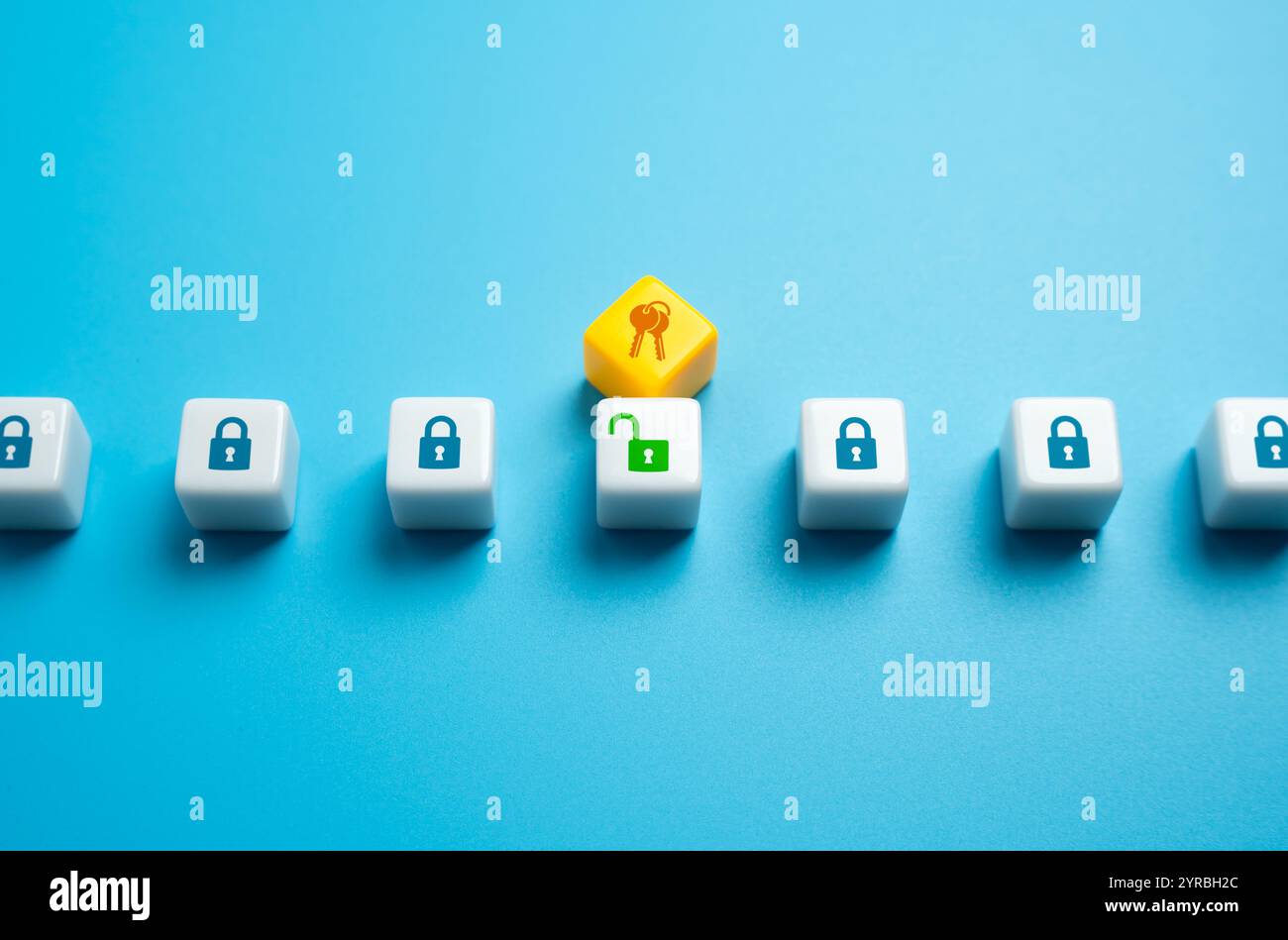 Selecting keys to open a padlock. Concept of solving the problem with ...