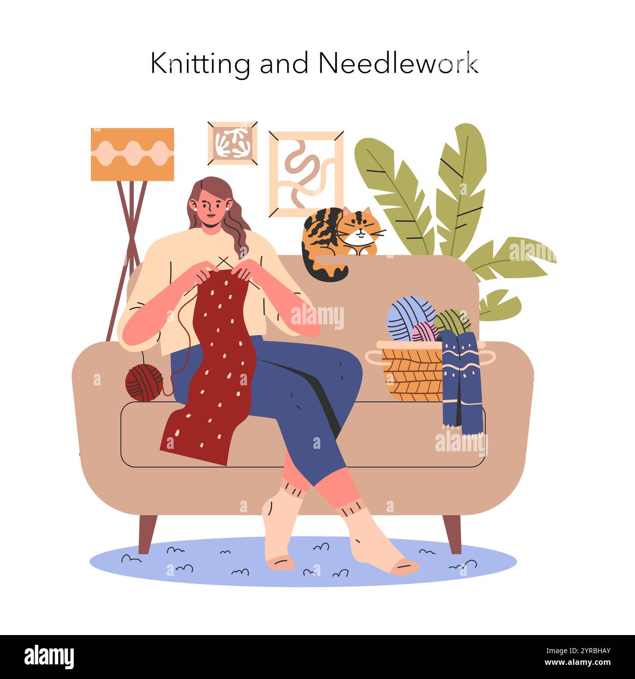 Knitting and Needlework concept. A serene moment captures a woman ...