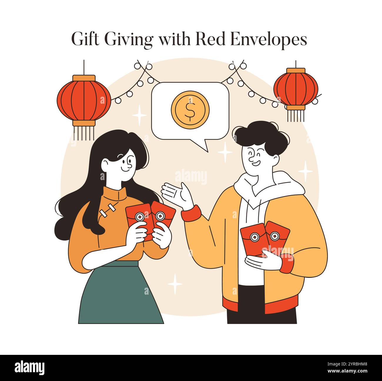 Lunar New Year concept. Two people sharing red envelopes for good ...