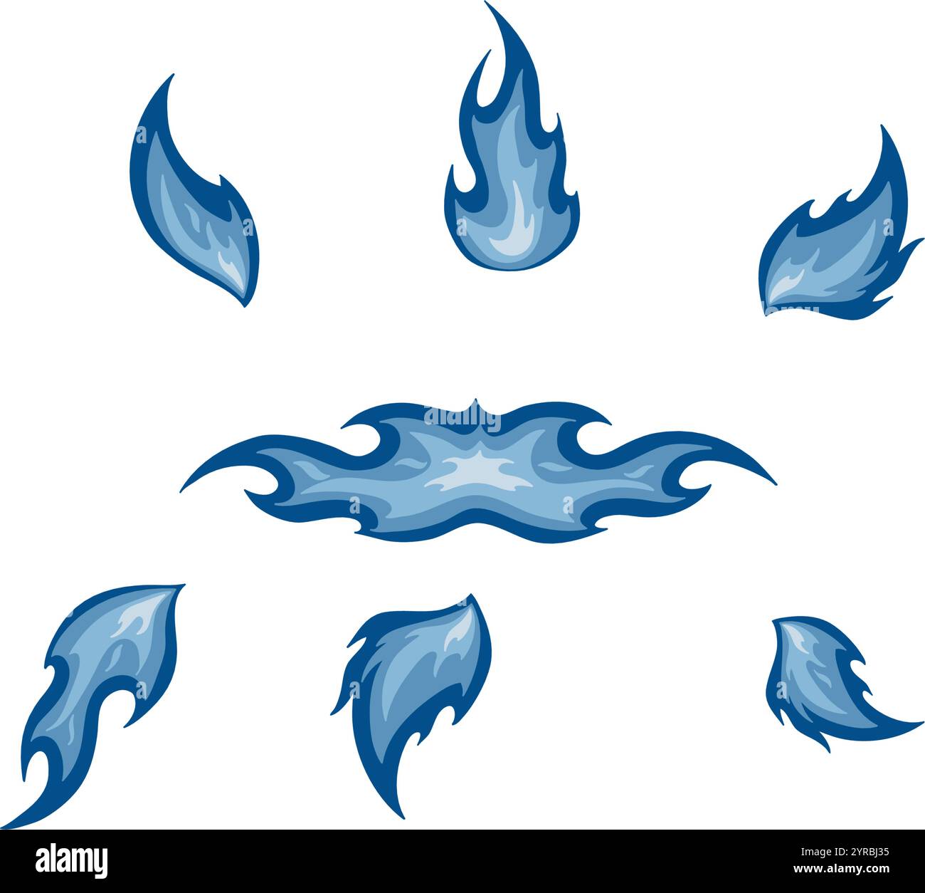 A dynamic illustration featuring a collection of vibrant blue flames in ...