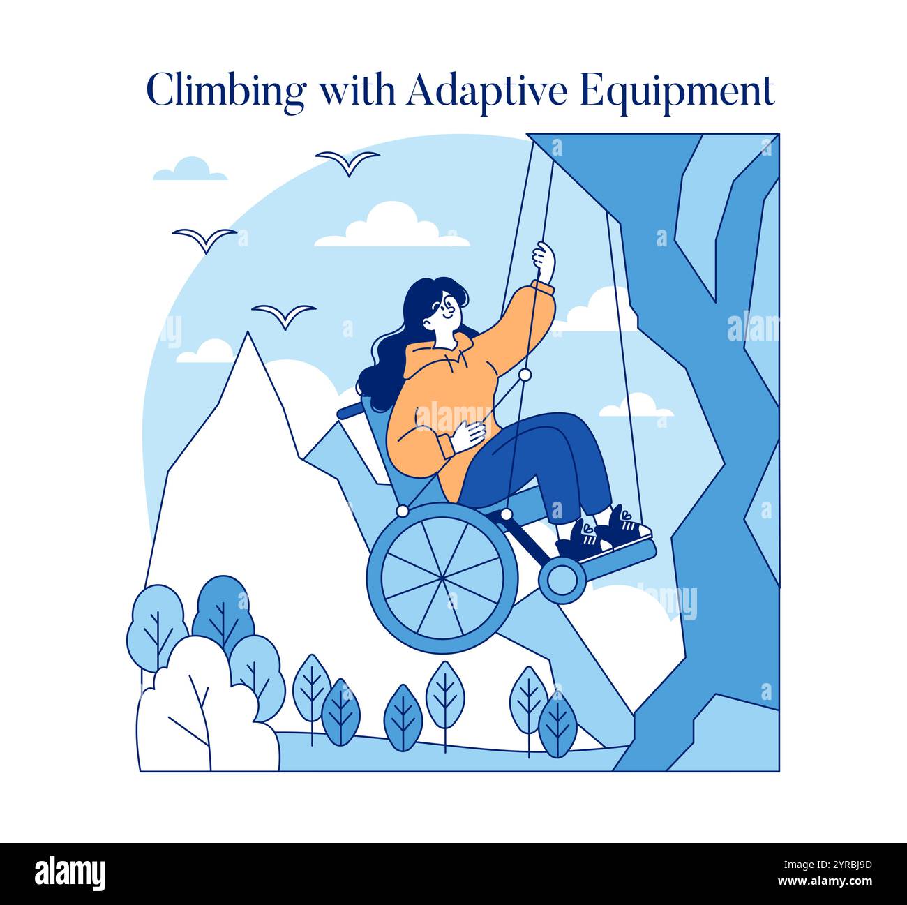 Adaptive climbing illustration. An empowered woman in a wheelchair ...