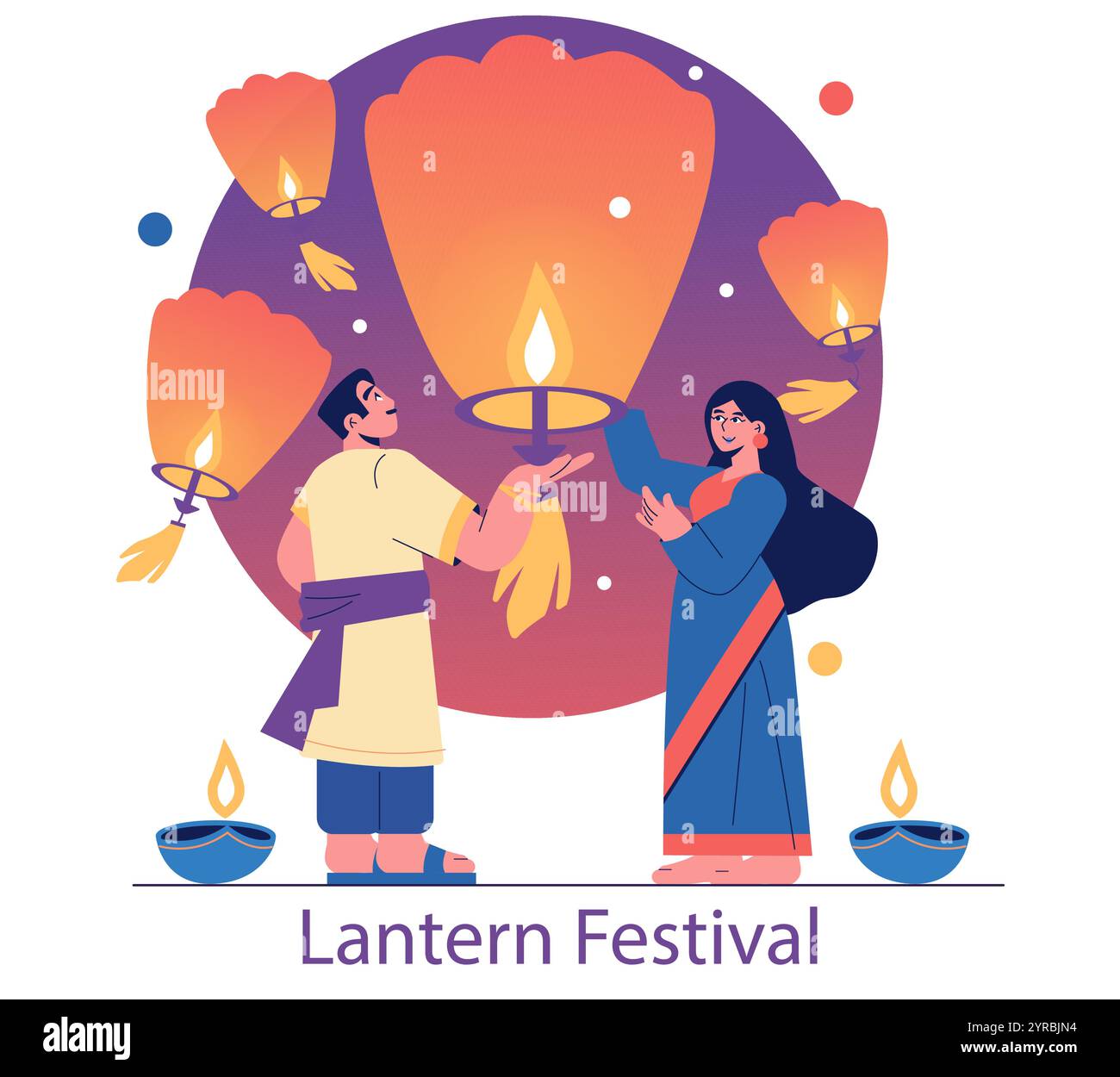 Diwali celebration vector illustration. Indian couple with traditional ...