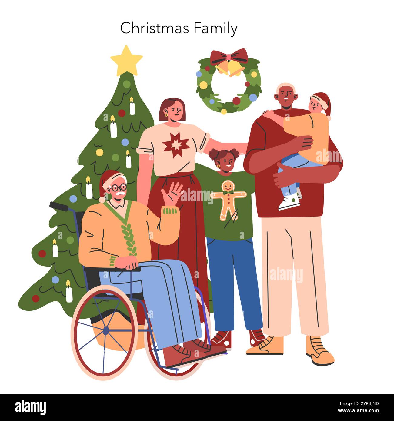Christmas Family concept. Diverse family gathering around a decorated ...