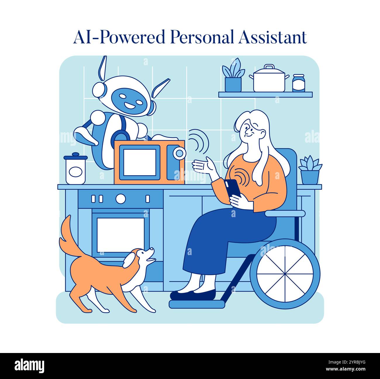 Adaptive technology concept. A person in a wheelchair interacting with ...