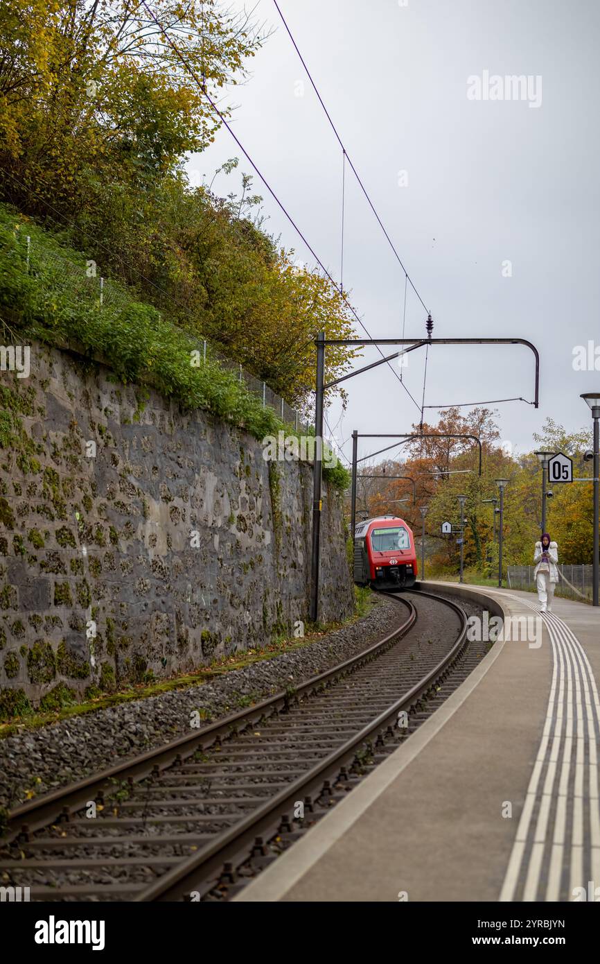 2024 passenger train arriving at a railway station platform hi-res ...