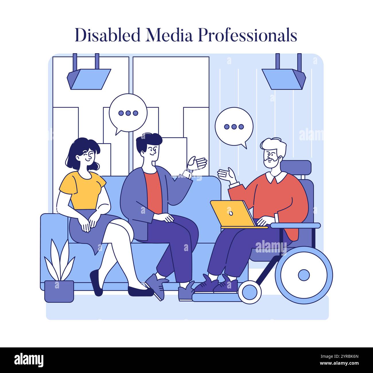 Inclusion in media concept. Colleagues with and without disabilities ...