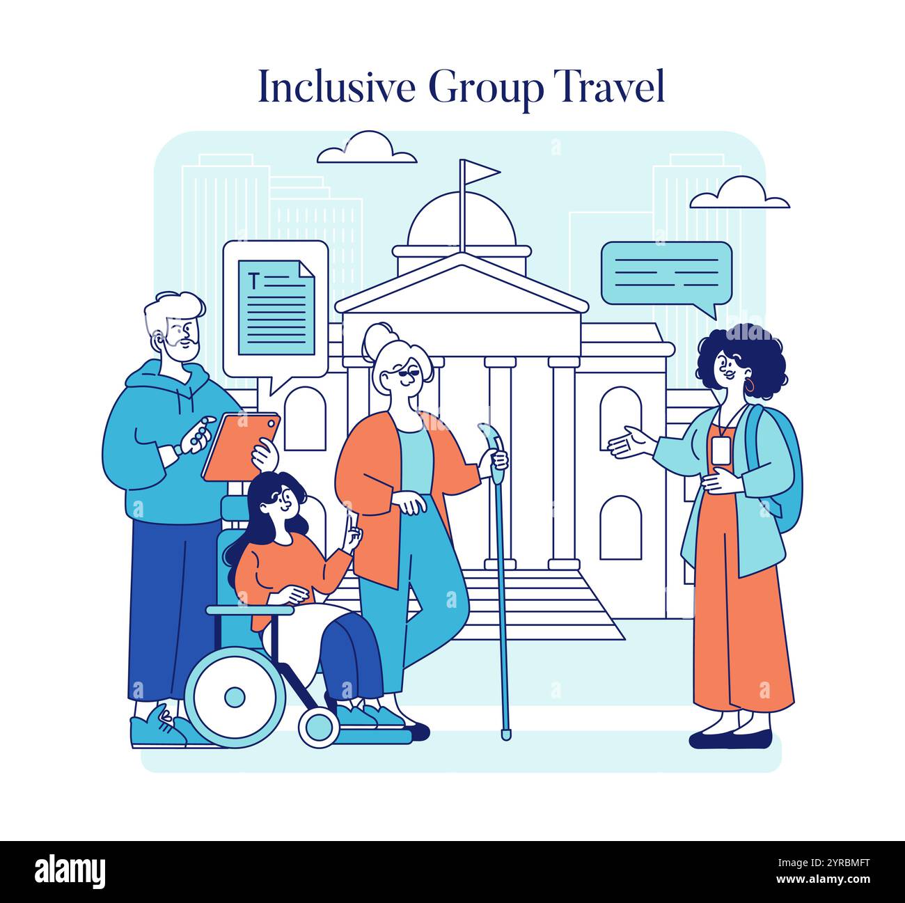 Inclusive Group Travel concept. Diverse friends explore city ...