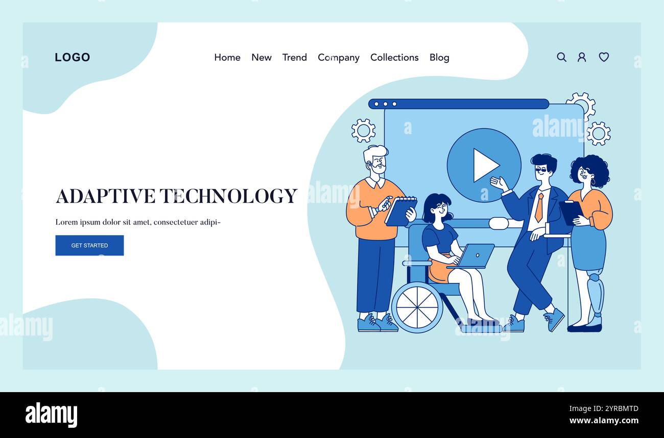 Adaptive technology concept. Inclusive digital tools shown with diverse users engaging with ...