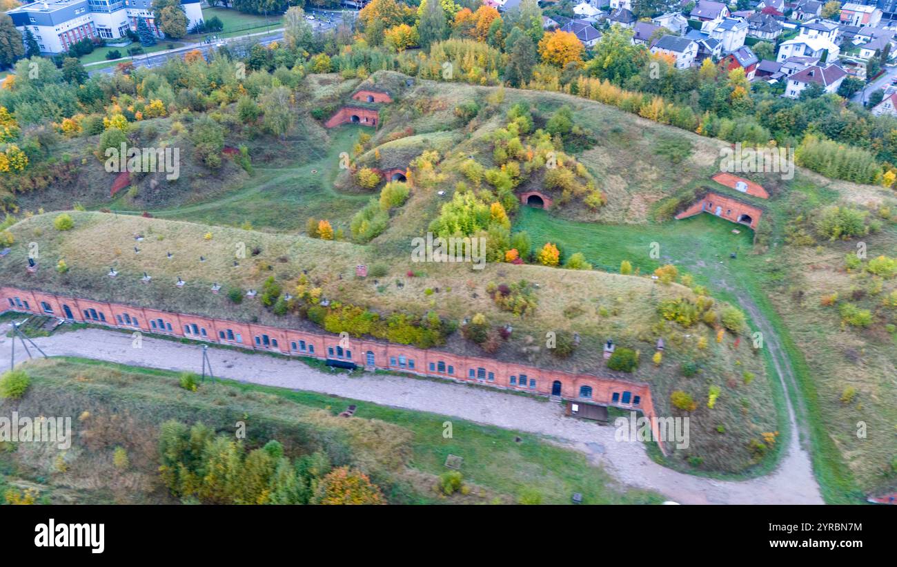 Aerial view of historical fortifications covered in greenery ...