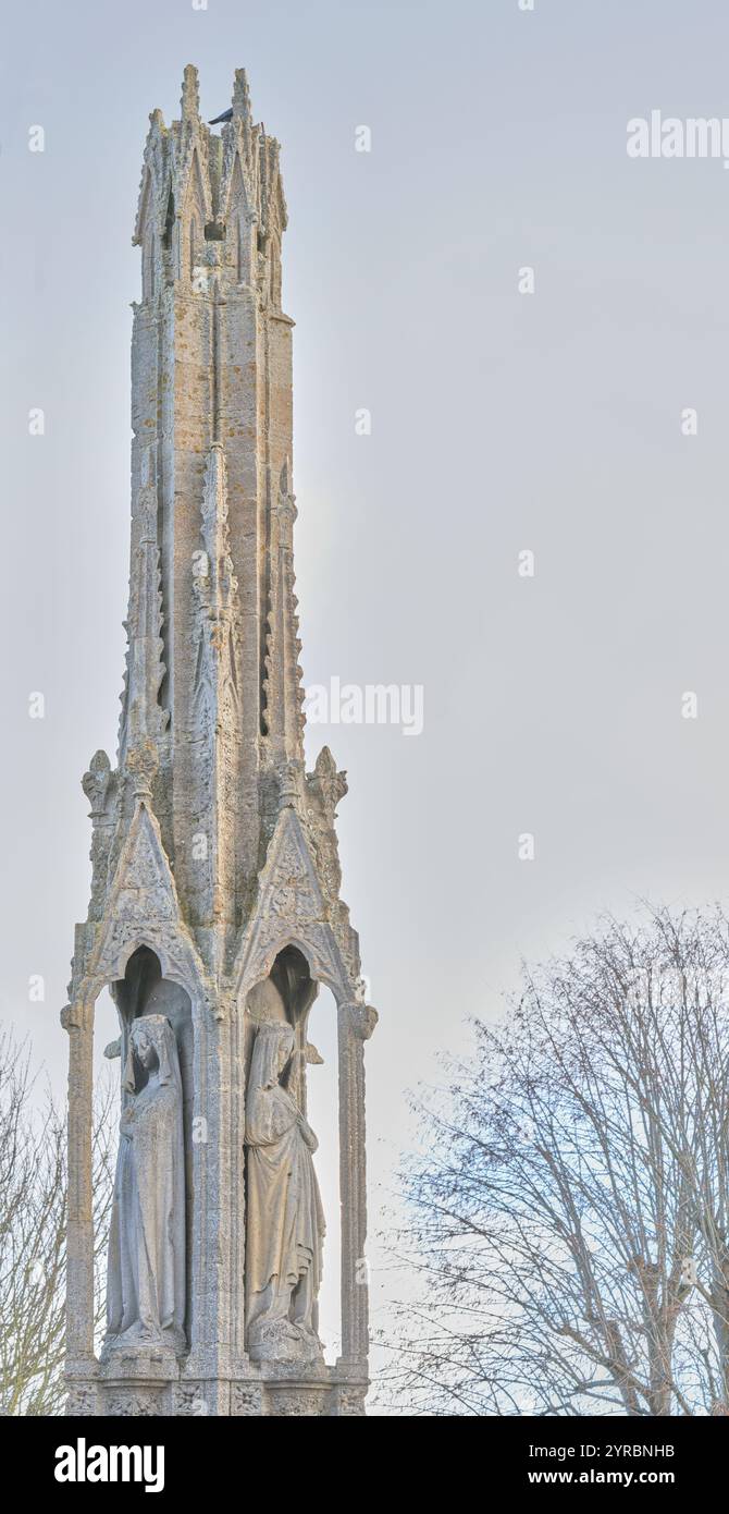Hexagonal pinnacle and canopied statues on the Eleanor Cross, built ...