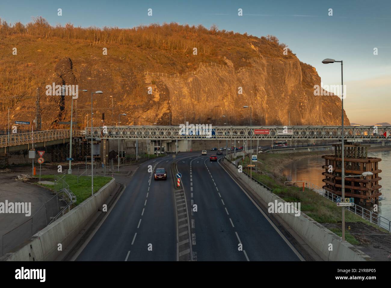 Valley of river Labe with road bridge before reconstruction in Usti nad ...