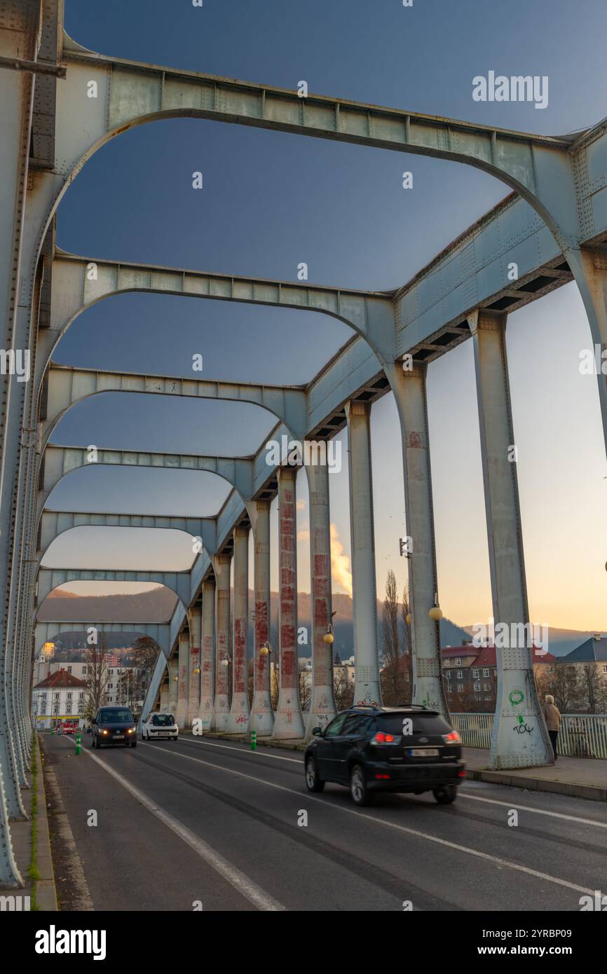 Valley of river Labe with road bridge before reconstruction in Usti nad ...