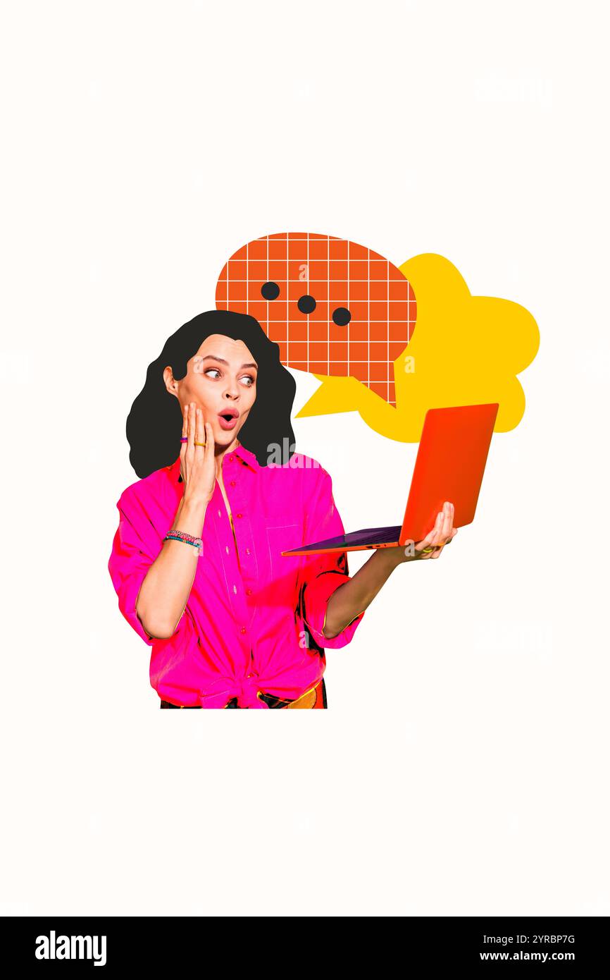 Composite artwork photo collage template sketch of young lady emoji omg ...