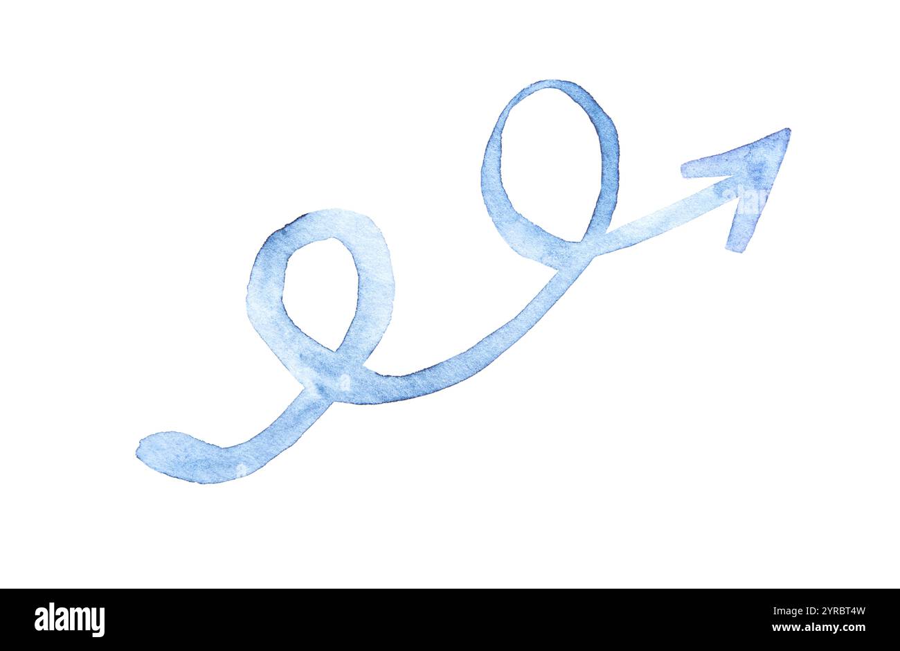 Blue watercolor swirl arrow with loop design on white background for ...