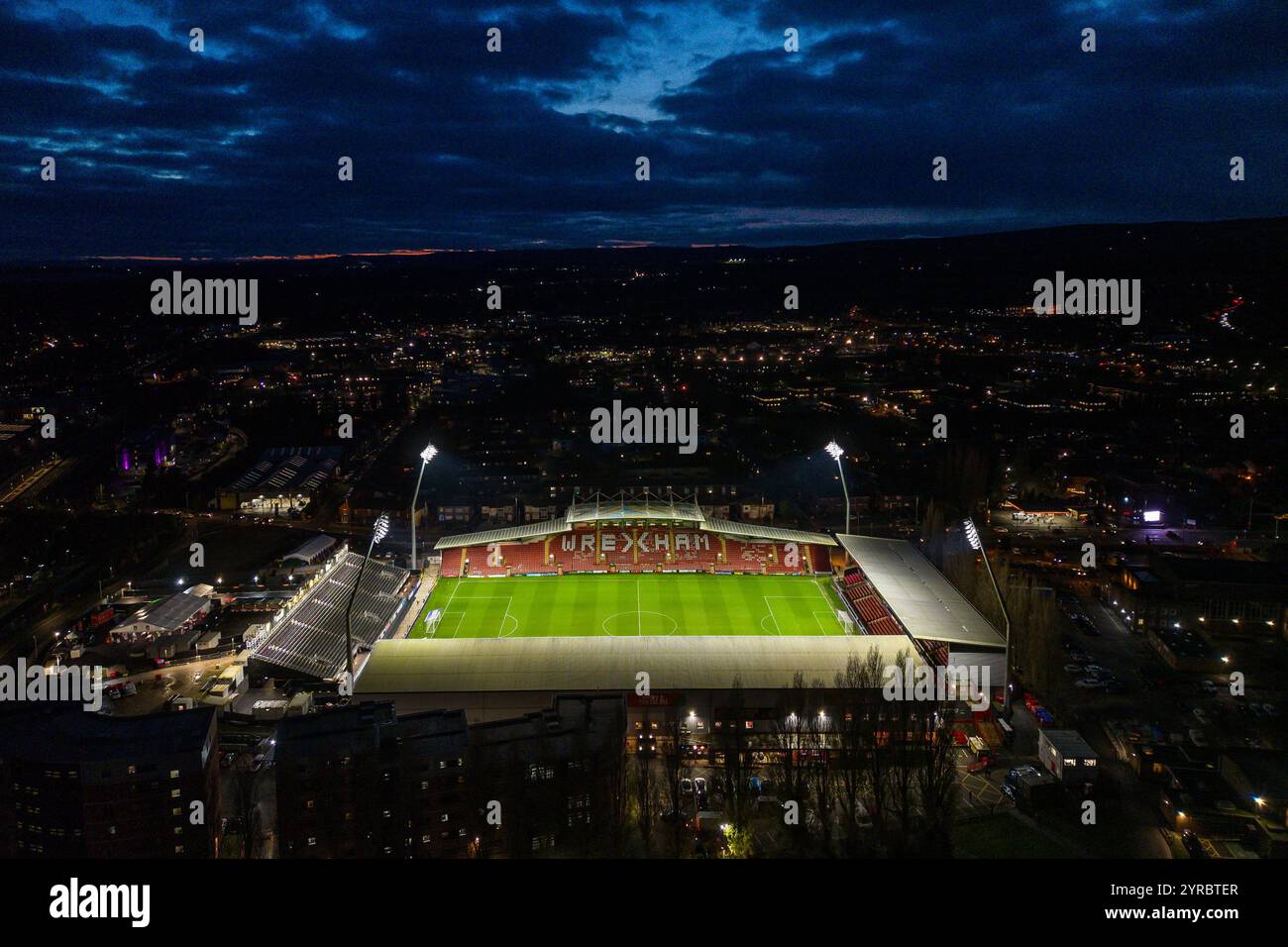 A general aerial view of SToK Cae Ras, Home of Wrexham,during the Sky ...
