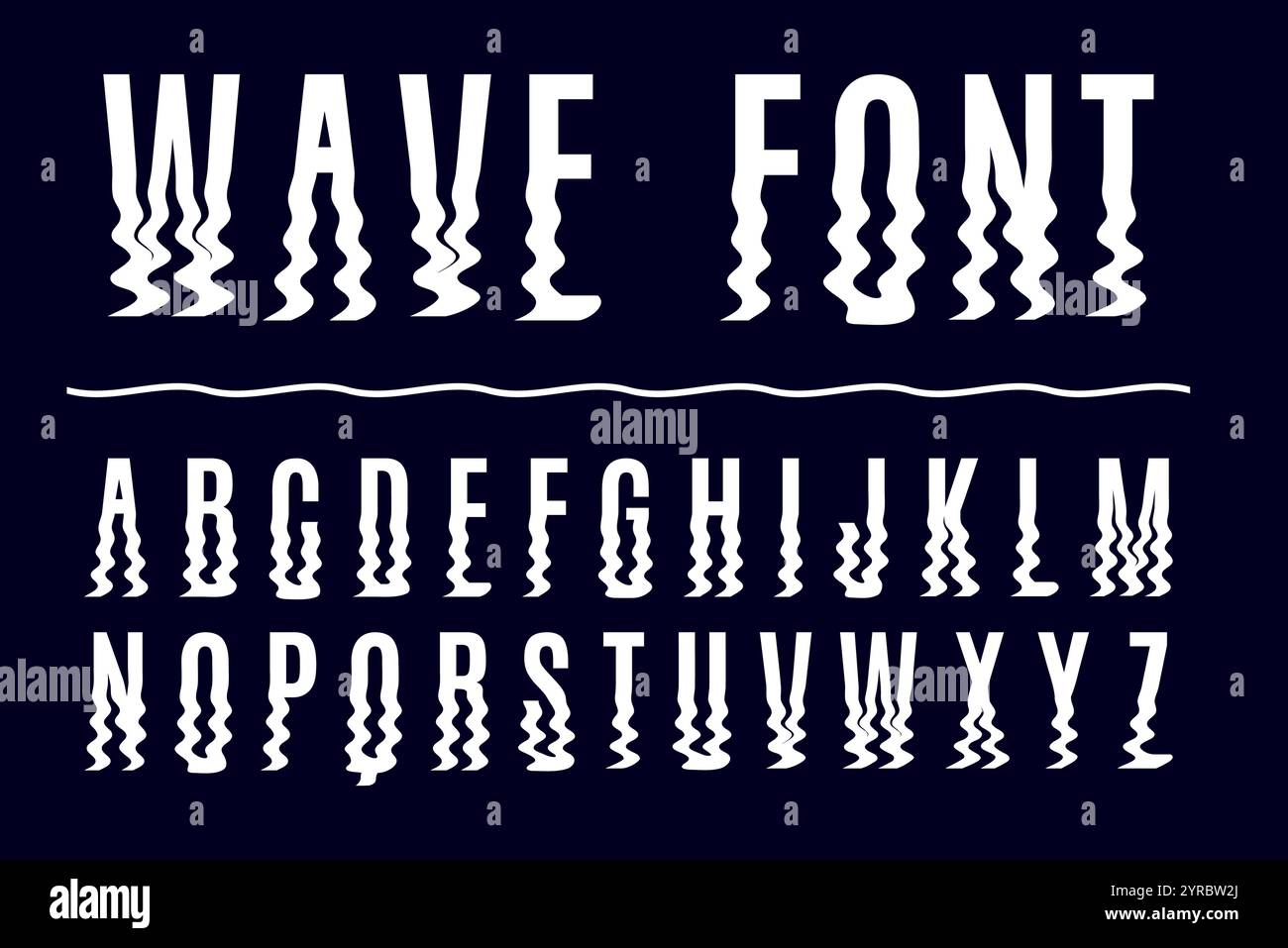 Ripple effect font. Reflected in water. Wavy silhouette of uppercase ...