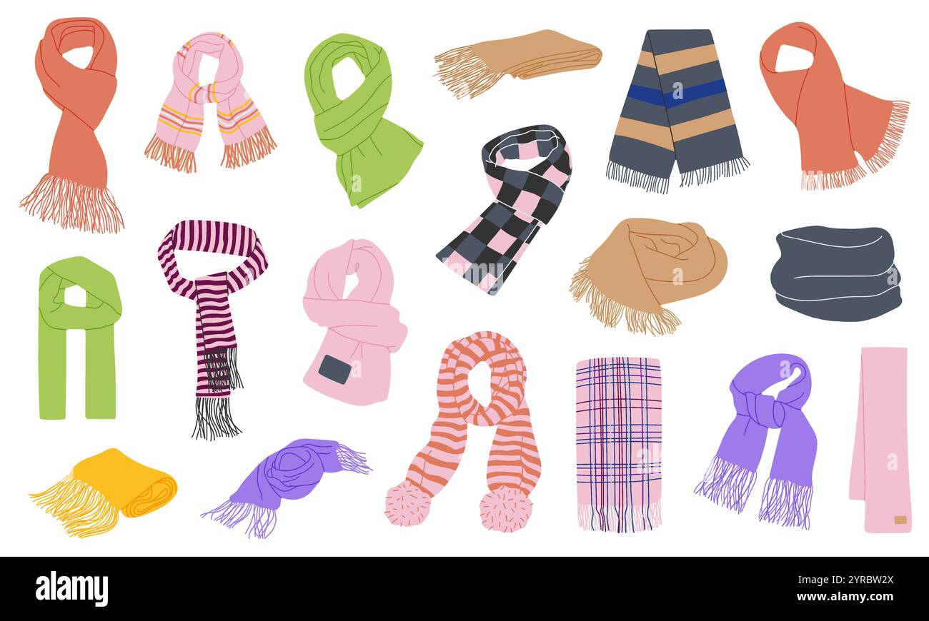 Winter scarf set isolated on white background. Colorful flat design ...