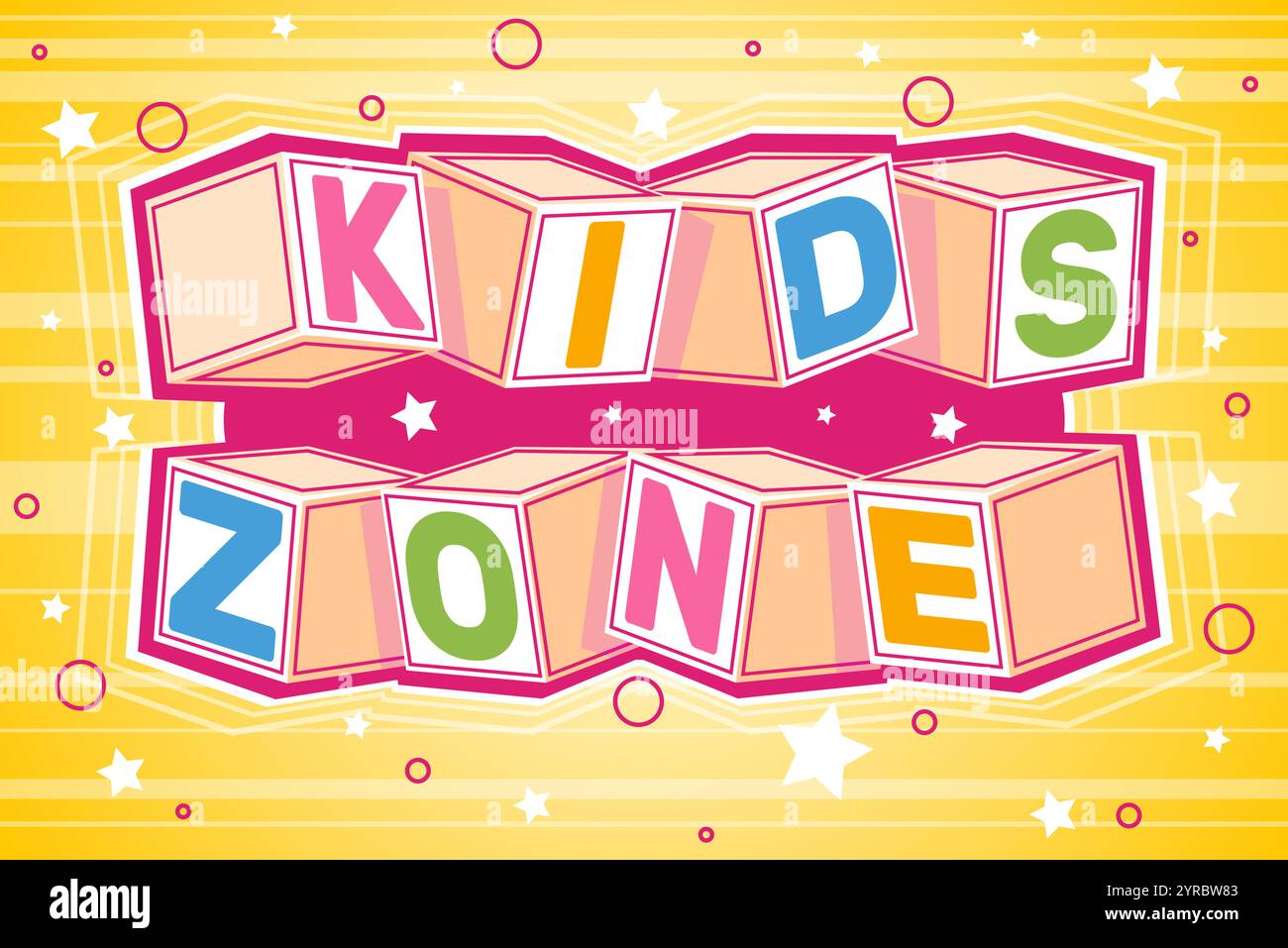 Kids zone from blocks. 3D cubes with letters. Colorful font on childish ...