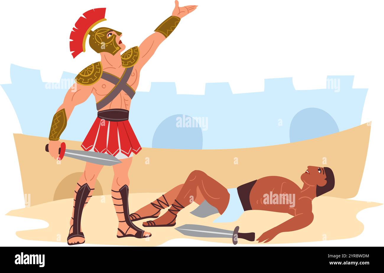 Gladiators fight scenes. Ancient Roman men warriors. People in armor. Muscular legionnaires in ...