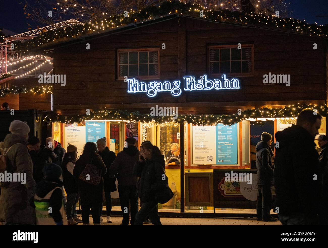 Entrance to the ice rink at the Christmas market in front of the Kö ...
