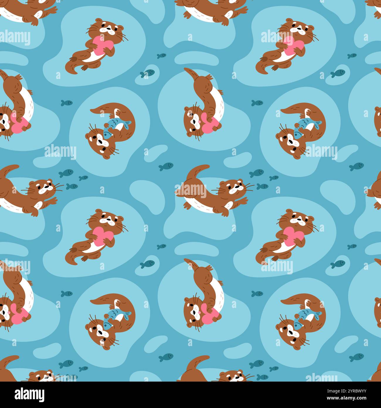 Cute otter seamless pattern. Funny marine animals. Swimming fauna ...
