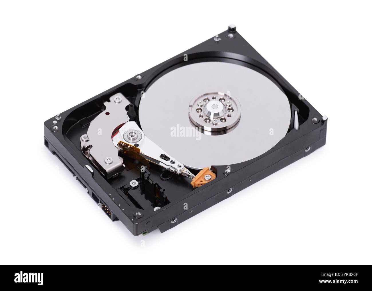 Open hard disk drive isolated on white background Stock Photo - Alamy