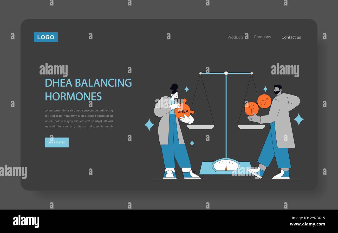 DHEA supplement concept. Scientists balancing hormones on a scale ...