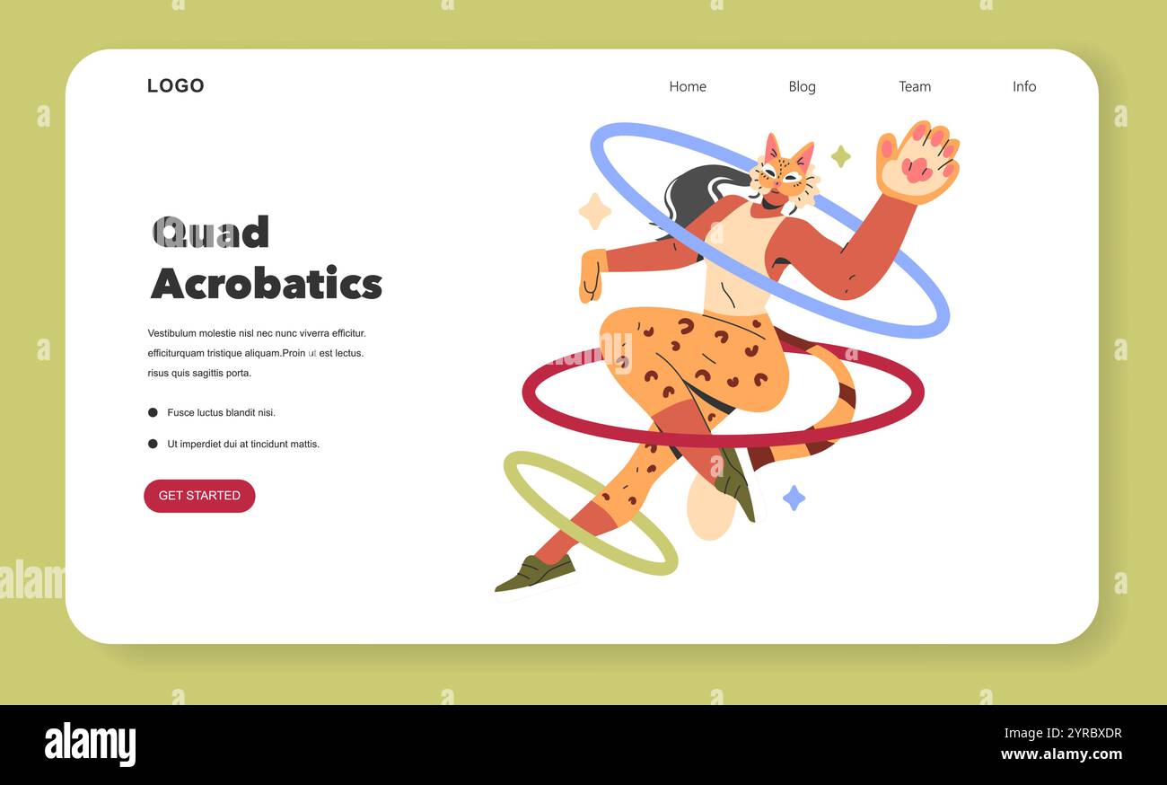 Quadrober concept. A cheetah-themed character performing hula hoop ...