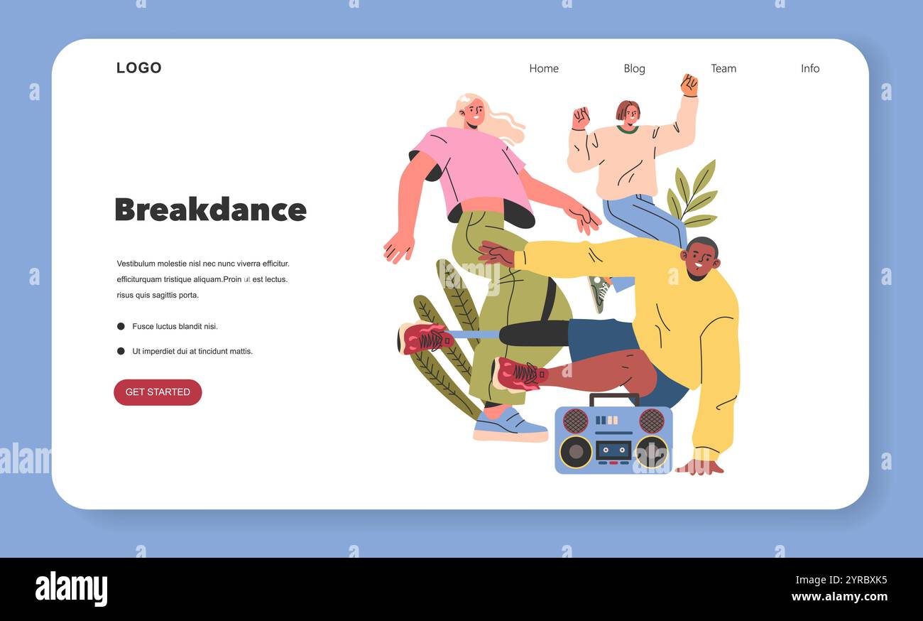 Breakdance concept. Diverse group of people enjoying dance moves with a ...