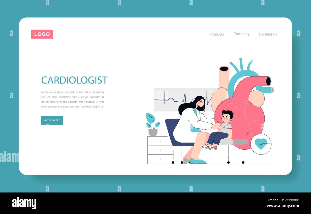 Pediatric cardiologist website banner. A doctor examines a young ...
